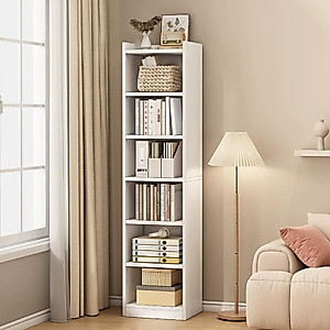 yoakaiax 70.9 Inch Tall Narrow Bookcases, Tall Bookshelf Narrow Bookshelf Modern White Corner Bookcase with Storage, 6 Tier Cube Display Shelves for Home Office White