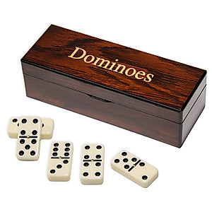 MEIOCION Double 6 Dominoes Gift Set 28 Tiles with Spinner in Wooden Box