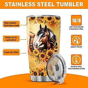 HUBUPU Flower Cups Sunflower Floral, Horse Gate Open, Horse Gifts, Tumbler 20 Oz With Lid And Straw