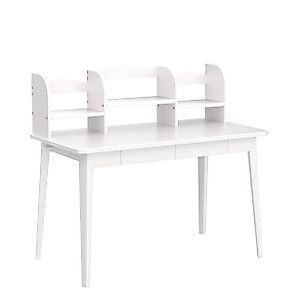 BALANBO Kid's Desk Kid's Table with Drawers and Bookshelf Wooden Kid's Media Desk Student Learning Computer Workstation and Writing Desk (White…