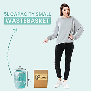Escenzy Modern Bathroom Trash Can Mosaic Glass 5L | 7" x 10" | Decorative Small Garbage Can | Luxury Waste Basket for Bathroom, Office, Bedroom & Kitchen | Shiny Turquoise Green Bathroom Accessories