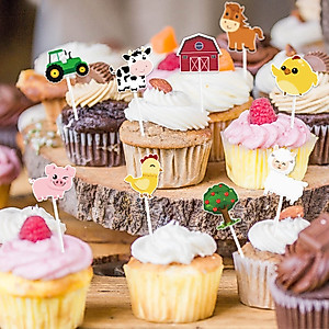 WERNNSAI Farm Cupcake Topper - 36 PCS Farm Animals Cake Topper Party Decorations for Kids Birthday Baby Shower Barnyard Cartoon Cupcake Topper Picks Party Supplies