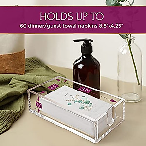 Acrylic Napkin Holder for Bathroom - With Rounded Corners and Hygienic Non-Slip Pads, Clear, Durable Bathroom Napkin Holder Tray, made Deeper to reduce refills 8.9 x 4.5 x 2.5” Inside