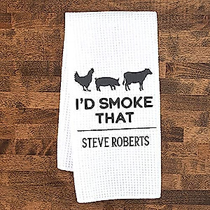 CANARY ROAD Custom I'd Smoke That Grilling Towel | Personalized Kitchen Towel | Men Grilling Gift | Wedding Gift | Personalized Dish Towel | Barbecue Gift | Mens Kitchen Gift