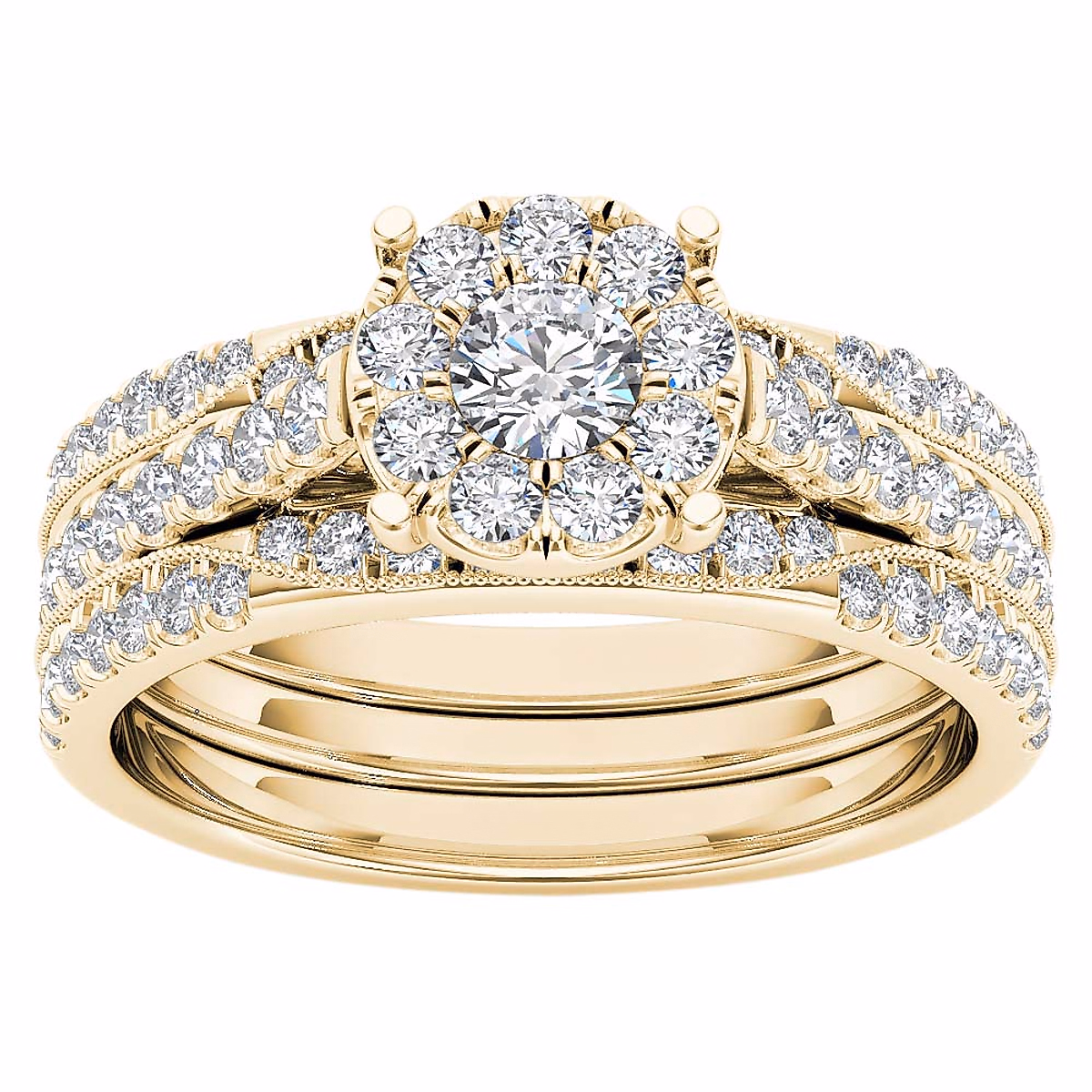 Diamond2Deal 14k Gold 1 cttw Natural Diamond Engagement Bridal Ring Wedding Band Ring Set I2-H-I