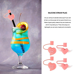 ABOOFAN 4pcs Straw Tips Cover Silicone Reusable Dust-Proof Heart Wing Drinking Straw Tips Lids Plugs Decorative Straw Cap Party Supplies(Pink White)