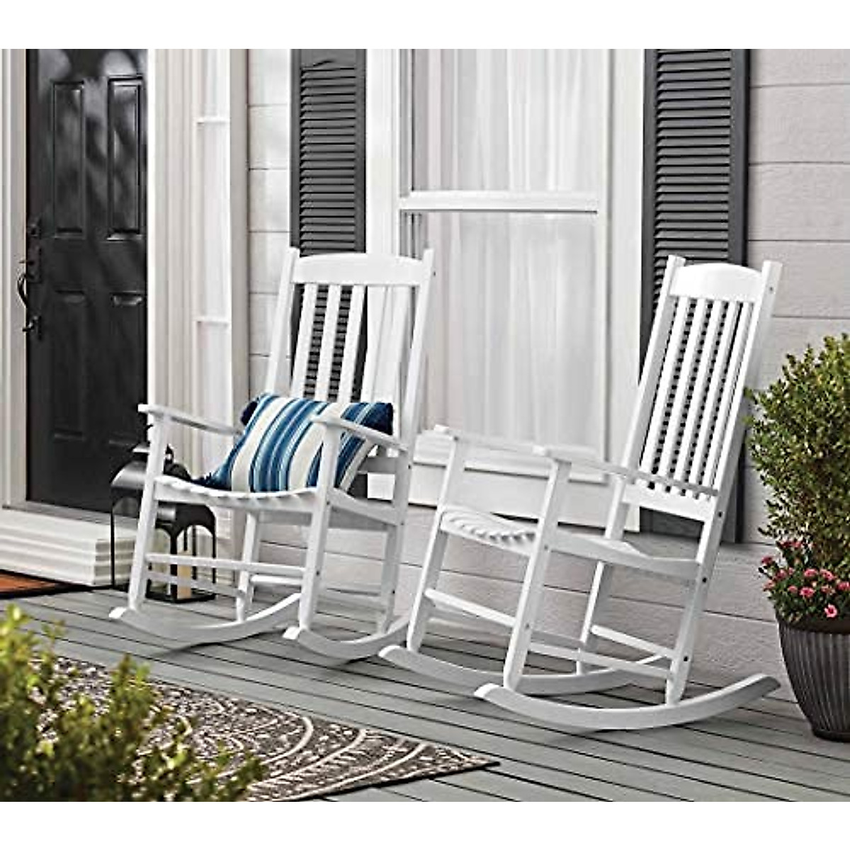 Set of 2 White Finish Farmhouse Porch Rocker Outdoor Wood Rocking Chair Patio Lawn Garden Furniture