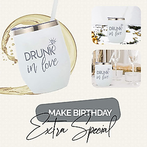 Drunk In Love Bride Cup Stainless Steel 12oz Bride Tumbler with Lid and straw! Perfect Bride Wine Tumbler Engagement Gift for the Future Bride, Bride Wine Glass Bachelorette, Gifts for the Bride