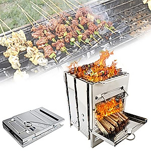 TAMYID Charcoal Grills, Outdoor Camping Stove Portable Ultralight Stainless Steel Stove Pan Camping Roaster Charcoal Barbecue Home Set Picnic Cookware