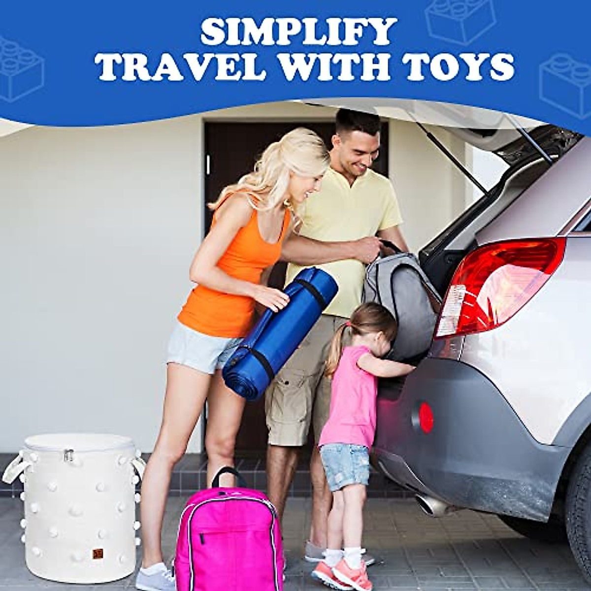 Toy Storage Basket and Playmat - Large Toy Basket with Drawstring Play Mat - Slide Away Canvas Storage Bin - Sturdy Kids Storage Baskets - Modern Toy Storage Box - Toy Storage Bags For Girls, Boys