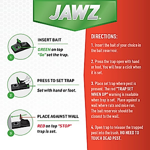 JT Eaton 410BULK Jawz Plastic Rat Trap, High Tension Spring, Reusable Rodent Snap Trap for Solid or Liquid Bait, 12 Pack