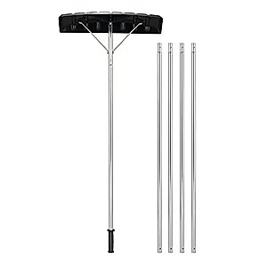 GYMAX Snow Roof Rake, 4.8-20FT Extendable Aluminum Snow Removal Tool with Anti-Slip Handle & 25” Wide Blade, Snow Rake for House Roof Leaves, Dribs