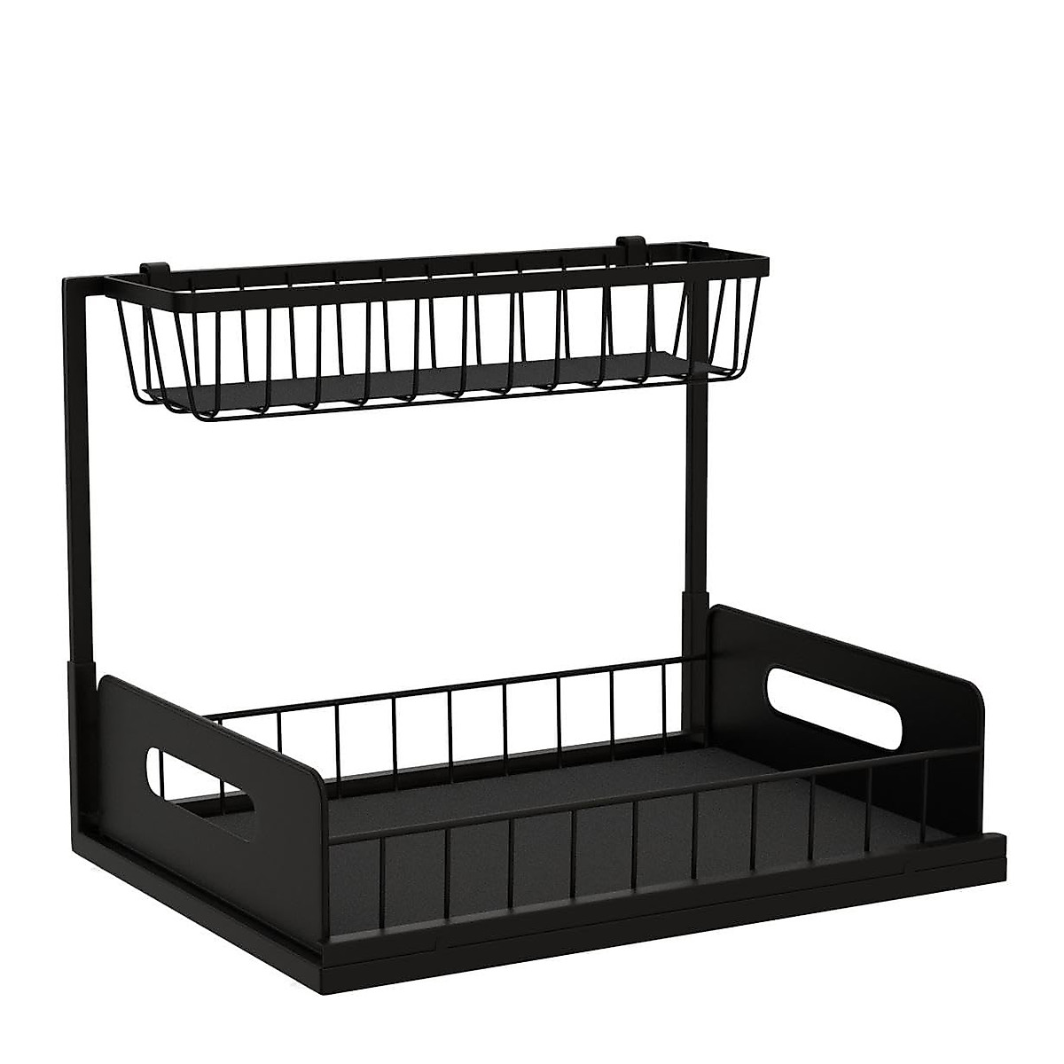 2-Tier Under Sink Organizer, Metal Tiered Sliding Shelves for Kitchen, Laundry Room, and Bathroom, Holds up to 50 lbs with 4 Anti-Slip Rubber Pads, Black