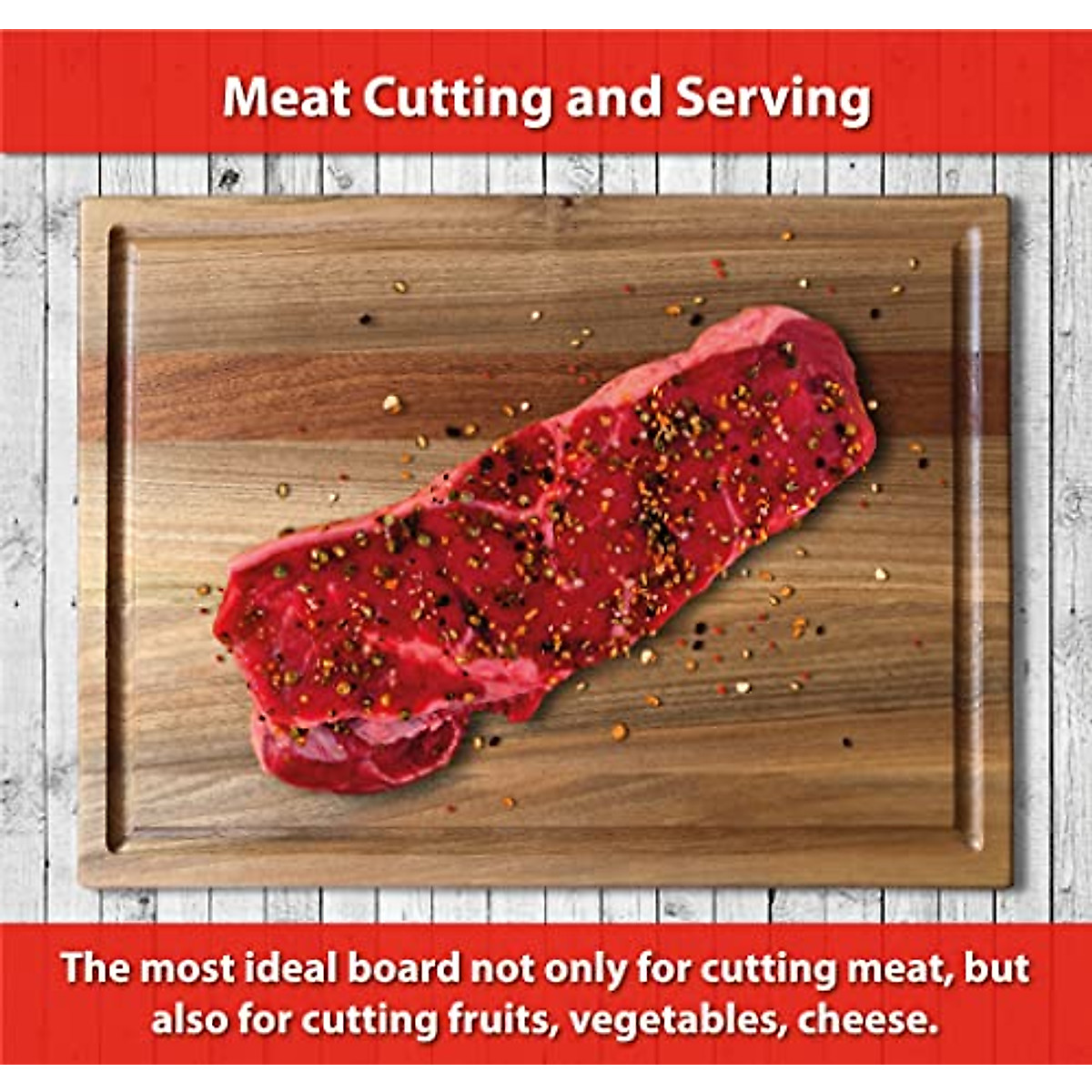 Bilikolik Large Walnut Wood Cutting Board for Kitchen (16x12x1.15) - Reversible Serving Tray - Walnut Cutting Board - Butcher Block - Meat, Vegetables, Fruits, Cheese