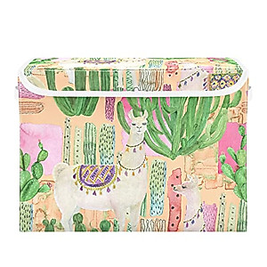 innewgogo Watercolor Painting Llamas Storage Bins with Lids for Organizing Foldable Storage Box With Lid with Handles Oxford Cloth Storage Cube Box for Car