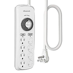 DEWENWILS Mechanical Timer Power Strip with 8 Outlets, Flat Plug, 6ft Long Cord, Overload Protection, Indoor Timer for Bearded Dragon Tanks, Aquarium, Grow Lights, Plants, Reptile Light, UL Listed