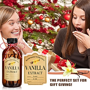 16Pcs 8 oz Amber Glass Bottle Boston Round Bottles for Vanilla Extract Homemade,Brown Vanilla Extract Bottles with Caps for Syrup Gift Glass Food Storage Canister and Sauce Beans