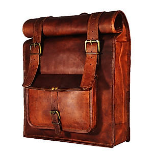 URBAN DEZIRE Men's Leather Vintage Roll On Laptop Backpack Rucksack knapsack college bag