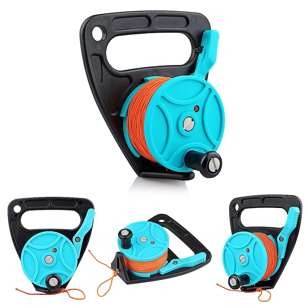 Scuba Dive Reel with Thumb Stopper, 150-foot High Visibility Retractable Line Diving Reel Finger Spool with Handle Stop Switch for Cave and Wreck Exploration, Kayaking Anchor, Spear Fishing, SMB Blue