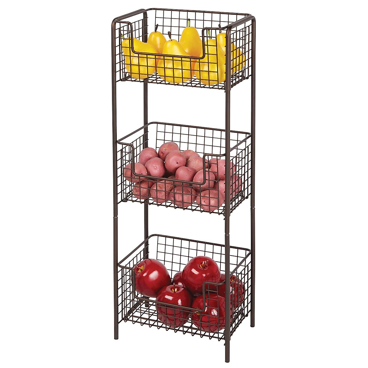 mDesign Steel Freestanding Storage Organizer Tower Rack Basket Shelf, Metal 3-Tier Furniture Unit for Master/Guest Bathroom, Powder Room - Holds Bath Towels, Soap - Concerto Collection - Bronze