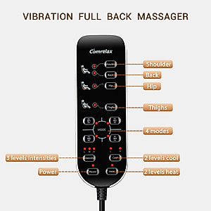 comrelax Back Massage Chair Pad, Deep Tissue Vibration Seat Massage Cushion, 2 Levels Cooling or Heat Back Massage for Muscle Fatigue Stress Relief