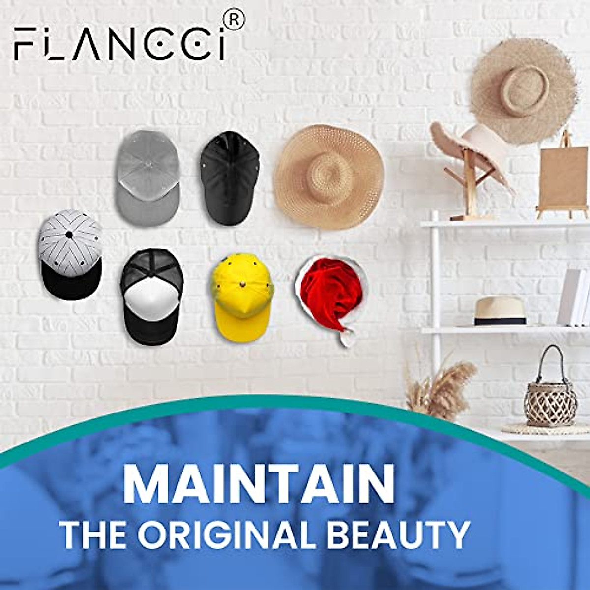 FLANCCI Hat Hooks for Wall, Minimalist Hat Rack Design, Self Adhesive Hat Rack, Strong Hold Hat Hanger for Hat Organizer, Hat Storage, Hat Holder, Hat Display for baseball Caps, White Hook (24-Pack)…