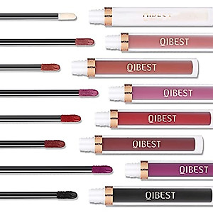 QiBest 7Pcs Matte Liquid Lipstick wiith 1Pcs Lip Plumper Makeup Set, Waterproof Lip Gloss Sets Kit Pigmented Long Lasting Velvet Lip Makeup Gift for Women and Girls