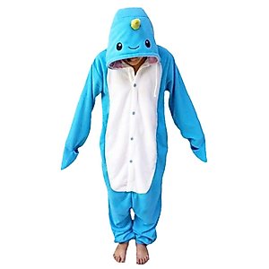 dressfan Animal Narwhal Onesie Pajamas Hooded Halloween Cosplay Costume Christmas Pajamas for Family Adult Women Blue