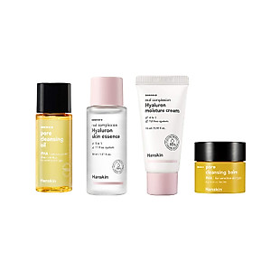 Hanskin Glass Skin On The Go Kit, Set of 4, Moisturizing Travel Friendly Hydrating Skincare Set for Glowing Skin, Cleansers, Skin Essence Toner and Moisturizer, Korean Skincare