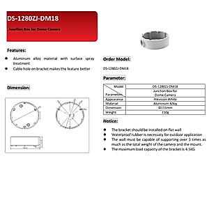 KENUCO CB110 DS-1280ZJ-DM18 Conduit Base for Hik compatible Dome Camera DS-2CD2143G0-I, DS-2CD2183G0-I, DS-2CD2185FWD-I (1 Pack)