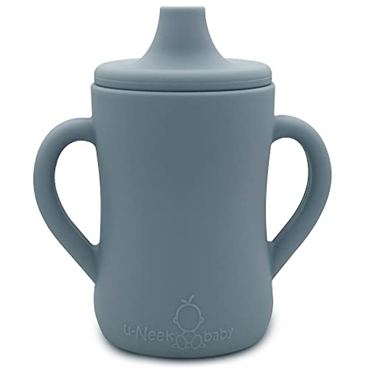 U-Neek baby Silicone Sippy Cup for Baby 6+ Months | Two Non Slip Handle Learner Cup for Toddlers | Transitional Training Cup for Baby Led Weaning and Independent Drinking 6.7oz | Baby Gift (Sea Blue)