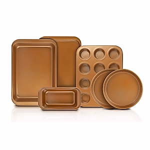Eternal Living Copper Nonstick Bakeware Set (Cake Pans, Cupcake Tray, & Cookie Sheets, 6 Piece)