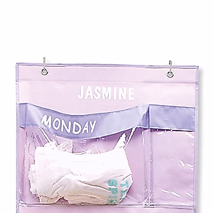 Personalized Pastel Colors Days-Of-The-Week Hanging Clothing Organizer Monday to Friday Kids Closet with Name Over-Door