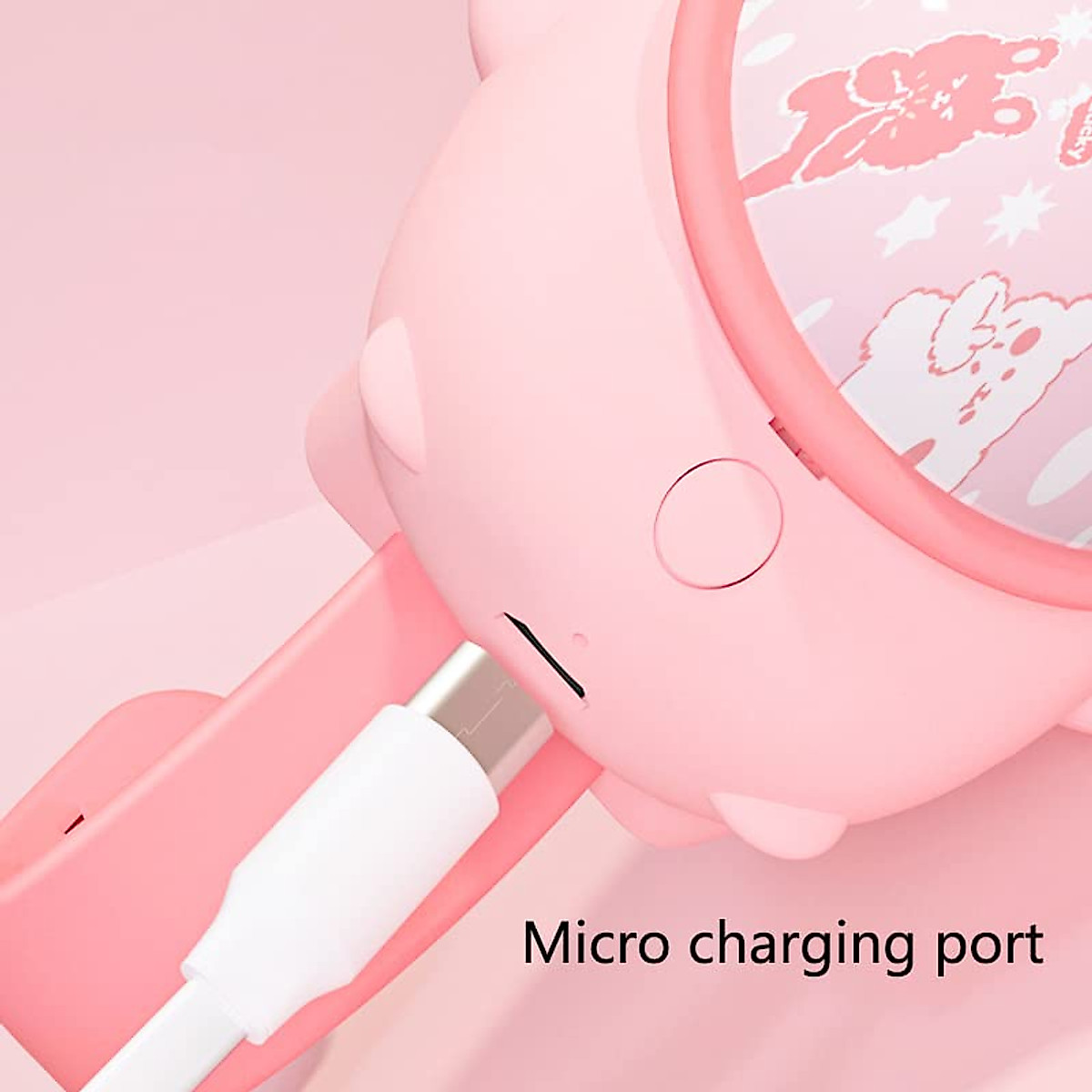 Omeet Portable Children's watch fan with Star Projection Watch Fan Handheld Wristband Leafless Fan - Pink