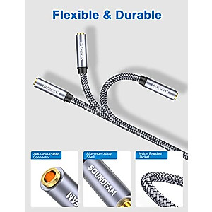 SOUNDFAM Headphone Extension Cable[6.6 Feet/2M] TRRS 3.5mm Audio Cable Male to Female AUX Cable Nylon-Braided Stereo Extension Cord Adapter Support Mic Function for Smartphone Tablets-Grey