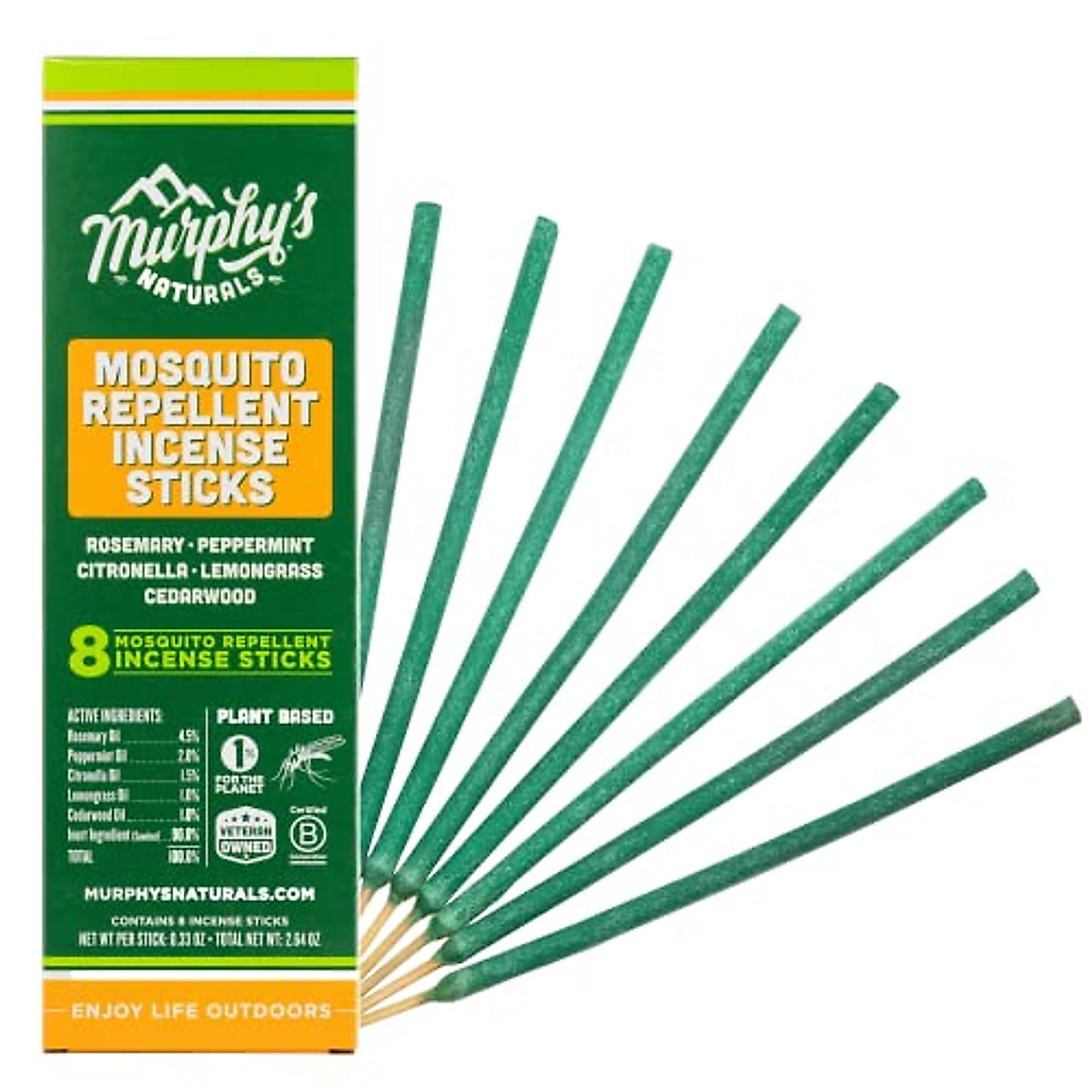 Murphy’s Naturals Mosquito Repellent Incense Sticks | DEET Free with Plant Based Essential Oils | 2.5 Hour Protection | 8 Sticks per Carton