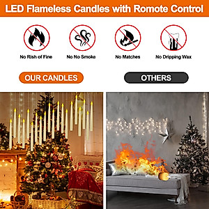 20 Pack Halloween Decorations Hanging Candles -Flameless Taper LED Floating Candles Magic Wand Remote Flickering Warm Light For Harry Potter Christmas Witch Wizard Wedding Birthday Party Home Décor