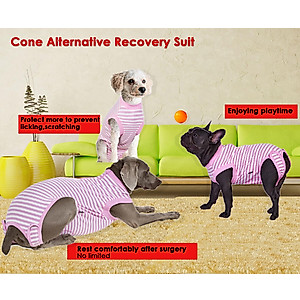 Wabdhally Dog Surgery Recovery Suit for Female Spay,Surgical Suit for Large Female Dogs Labrador,Soft Combed Cotton,Striped Pink Zipper Onesie XXL