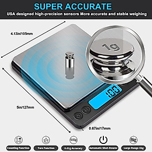 Small Digital Gram Scale 1000g by 0.01g, MEIYA High Accuracy Scale for Food Ounces and Grams, Upgrade USB Charging Kitchen Scale Digital Weight for Cooking, Baking, with Tare Function, 9 Units, 2 Tray
