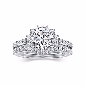 1-1/2 ct. tw. Round-Cut Moissanite Bridal Sets Wedding Engagement Ring for Women in 925 Sterling Silver/10K/14K/18K Gold, Free Engraving Name (White, Customize)