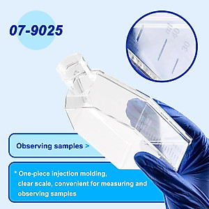 CryoKing Cell Culture Flasks, Sterile Plastic Tissue Culture Bottle with Plug Cap, 25cm² Culture Area, TC Treated, 7ml Working Volume, 60ml Total Volume, Pack of 5