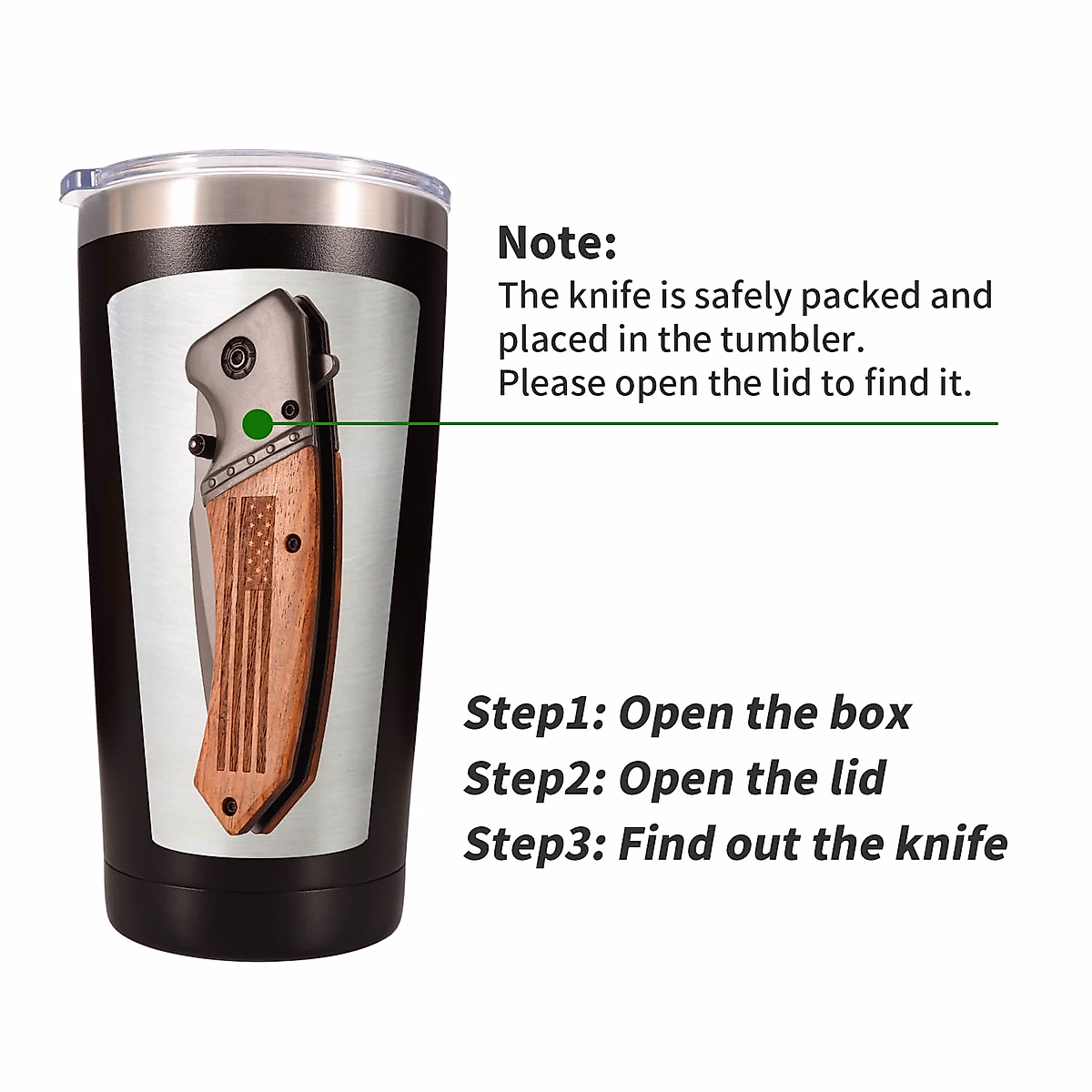 American Flag Gifts Set For Men, 20 oz Travel Coffee Tumbler & Mug With Pocket Knife, Unique Patriotic Military Gifts For Veterans, Police, Fathers Day, Christmas, Birthday, Valentine, Thanksgiving