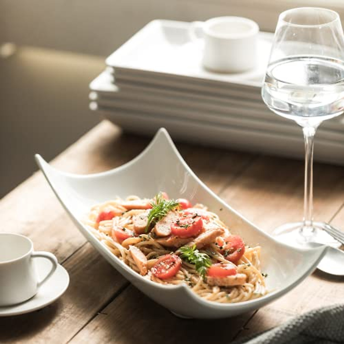 Gomakren Serving Platters Serving Bowls Set Porcelain Serving Dishes For Entertaining Special Curved Deep Large Christmas Dishes Serving Tray Platter Plate Gifts Set of 3 Decorative Dish White 12 Inch