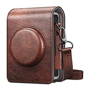 Fintie Protective Case for Fujifilm Instax Mini EVO Camera - Premium Vegan Leather Bag Cover with Removable Adjustable Strap, Vintage Brown