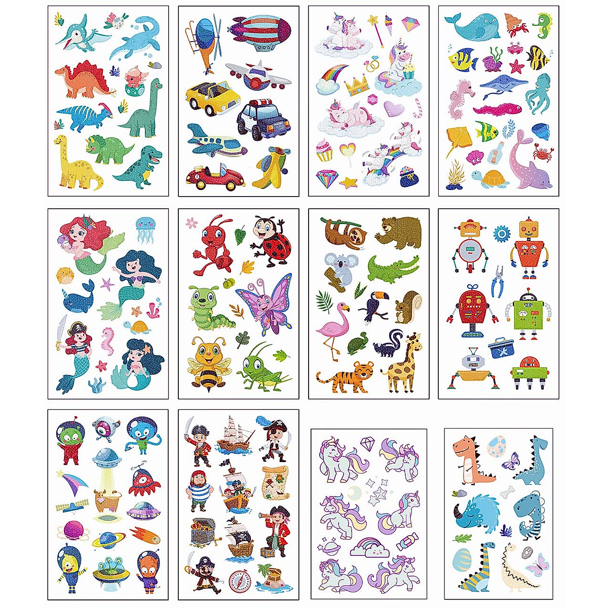 Temporary Tattoos for Kids | 120 Glitter + 20 Luminous Birthday Gift,Kids Party Favors Mermaid Butterfly Animal Dinosaur Pirate Space Fake