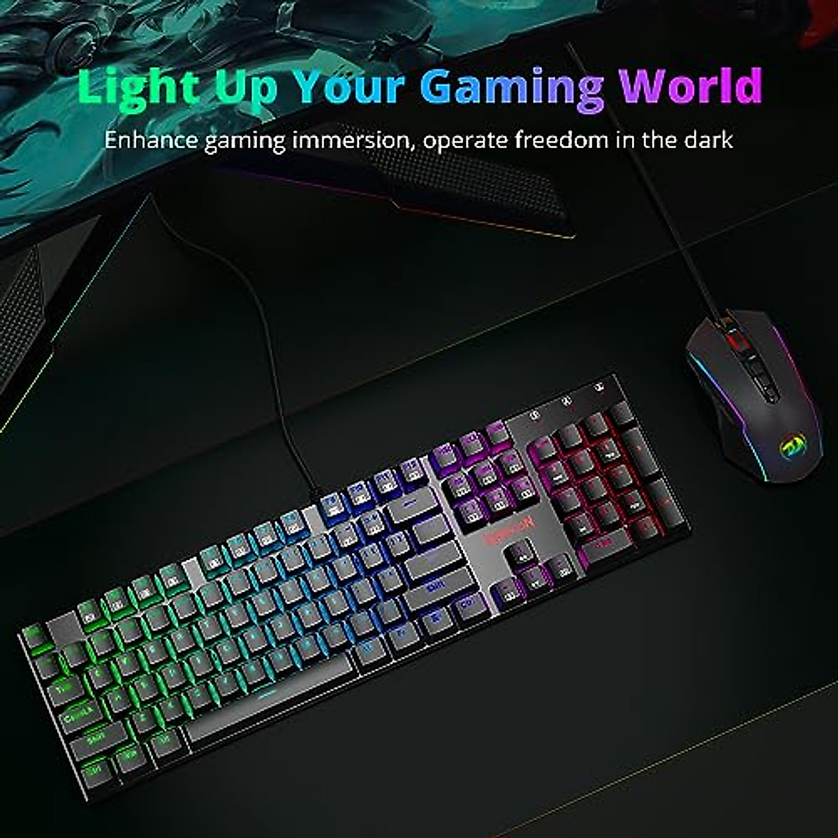 Redragon Mechanical Gaming Keyboard with Red Switches, Wired Keyboard Mechanical with RGB Backlit, Fully Progammable, Durable Aluminum Frame, Anti-Ghosting for PC Windows Mac, K565, Black