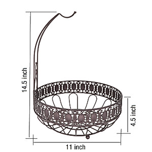 ROSYLINE Fruit basket Bowl, with Banana Hanger Suitable for kitchen, dining table decoration and storage (brown)