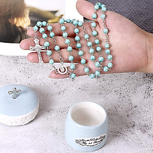 Grandeco My First Rosary Cross for Boy Keepsake Box and Rosary Gifting Set, Blue