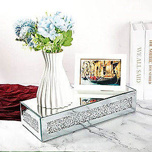 2 Pieces Mirrored Floating Wall Shelf Crushed Diamond Crystals Wall Rack Silver Glass Shelves Decorative Hanging Mirror Shelf Display Ledge of Trophy and Photo Frame for Home Bathroom Living Room