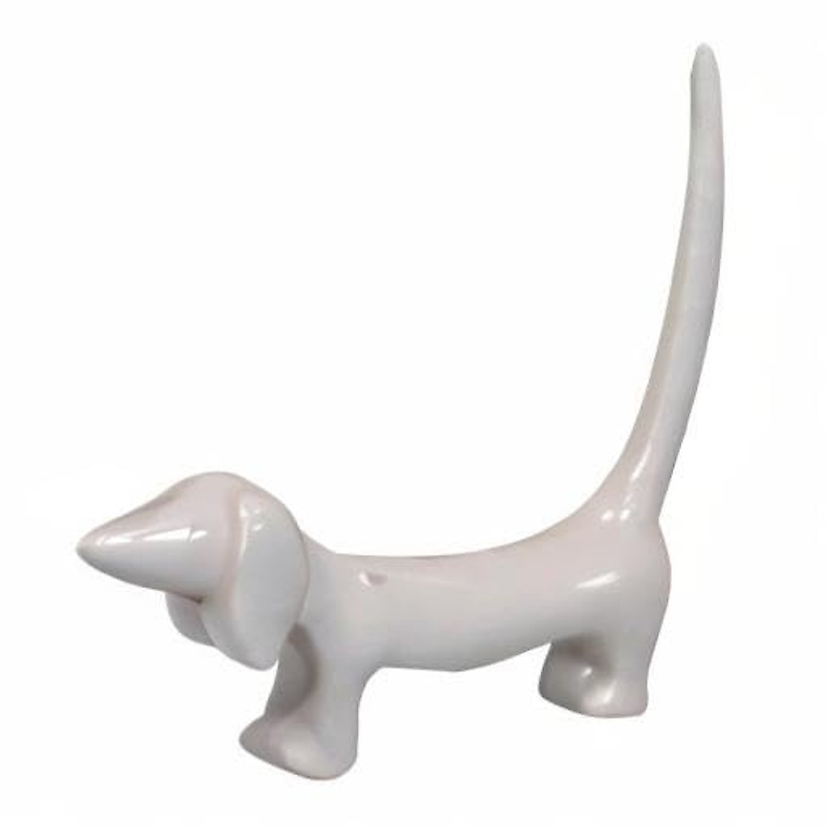 Creative Co-op DA5601 White Stoneware Dachshund Ring Holder, 5.12" L x 4.9" H